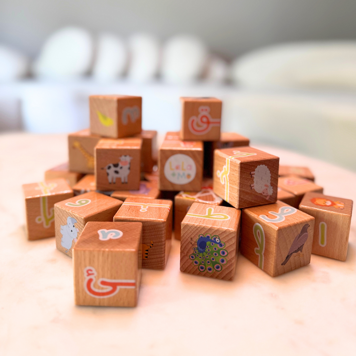 ARABIC ALPHABET Wooden Blocks with Dry Erase Activity Cards – Lala + Mo